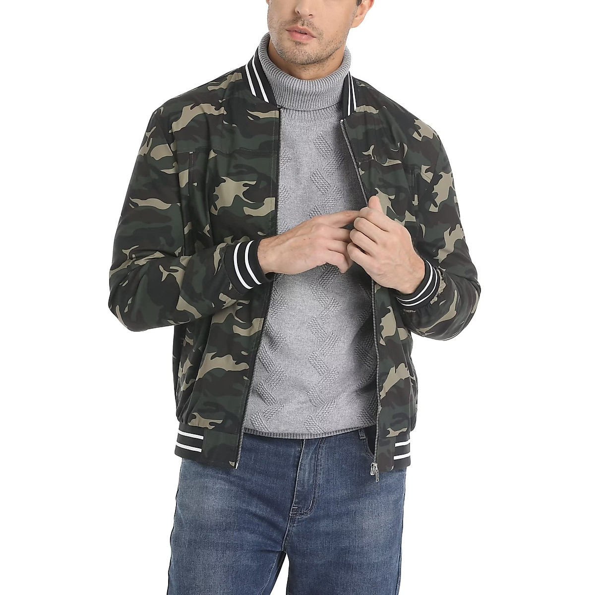 MAGCOMSEN Jackets for Men Bomber Jacket Lightweight Windbreaker Casual Windproof Jacket Full Zip Camouflage Jackets Camouflage Green, XL