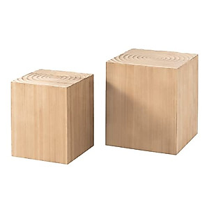 COZAYH Tree Stump End Table Set of 2, Multiple Styling Layout with Wood Tree Ring Pattern, Natural Wood Color, (F04011), 18.75Dx21.5Wx18.75H in