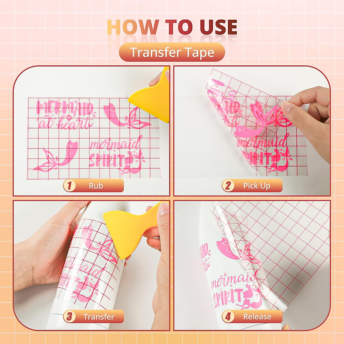 YRYM HT Clear Vinyl Transfer Paper Tape Roll-12 x 50 FT w/Alignment Grid Application Tape for Silhouette Cameo, Cricut Adhesive Vinyl for Decals,Signs, Windows, Stickers