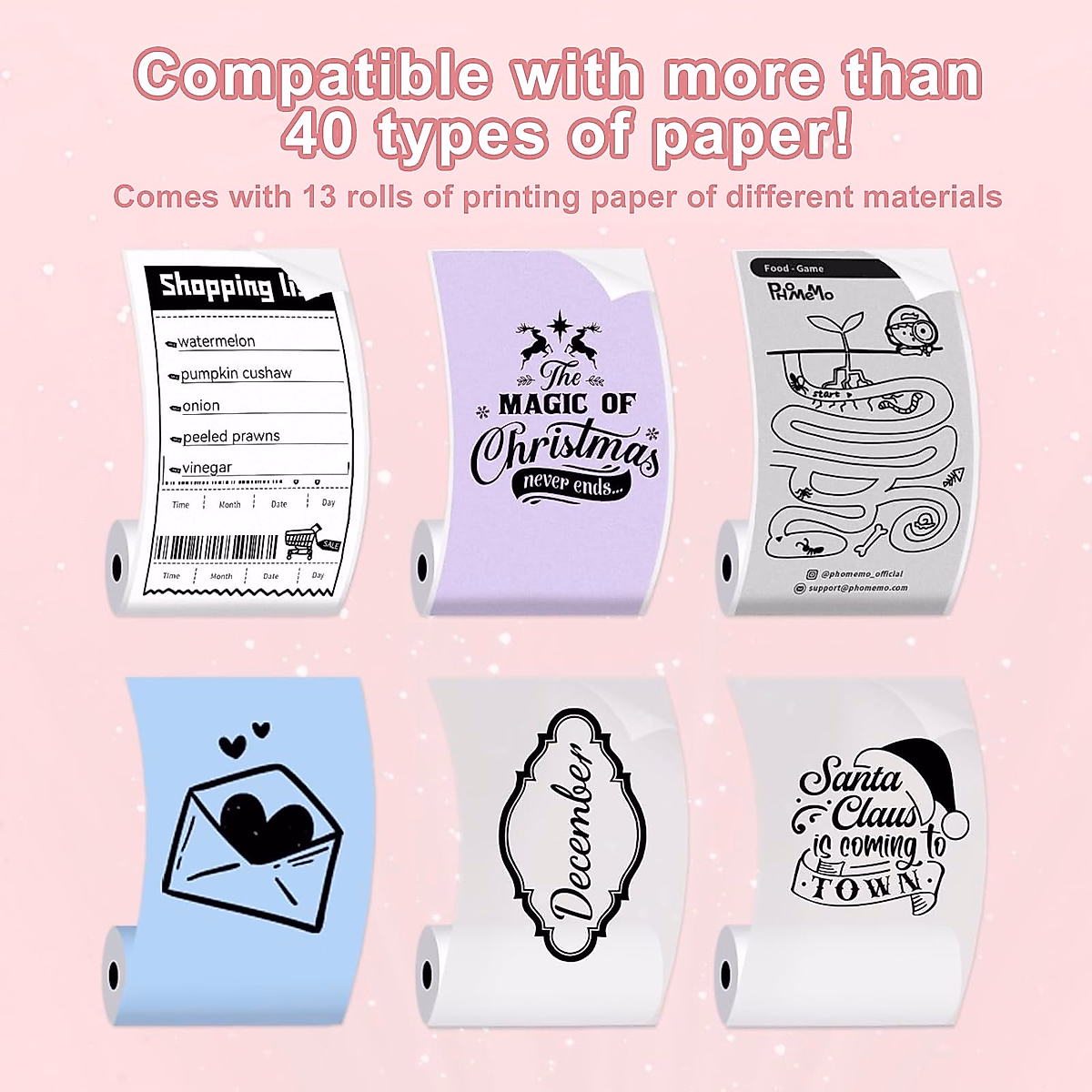 Crmanedy Portable Inkless Sticker Maker，Bluetooth Sticker Maker with 8 Rolls Paper，Compatible with iOS&Android，for DIY Making, Study Notes, memos, Lists, Work Plans, Graduation Gifts (Pink)