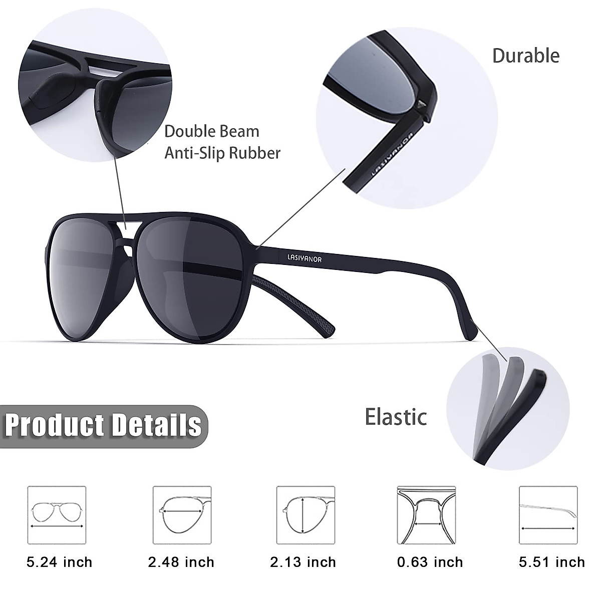 Lasiyanor Lightweight TAC Polarized Tinted Classic Vintage Retro 70s Sunglasses, TR-90 Frame for Women Men, UV 400 Protection