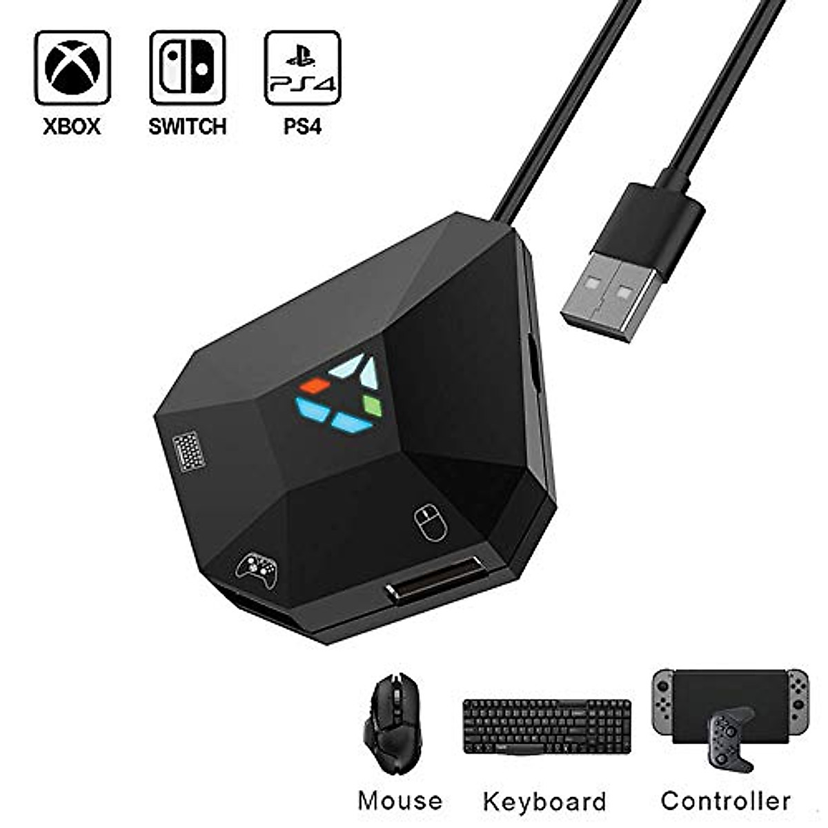 Keyboard and Mouse Converter for Nintendo Switch, Wired Keyboard and Mouse Adapter for PS4 PS3 Xbox ONE/360 Console Series Converter, Custom Mapping, 8 Keys Storage, Reset Button, FPS, TPS, RPG Games