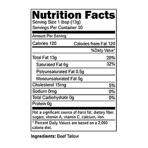 Renderings Beef Tallow, 100% Grass-Fed & Finished, Cooking, Baking and Frying, 14 oz jar