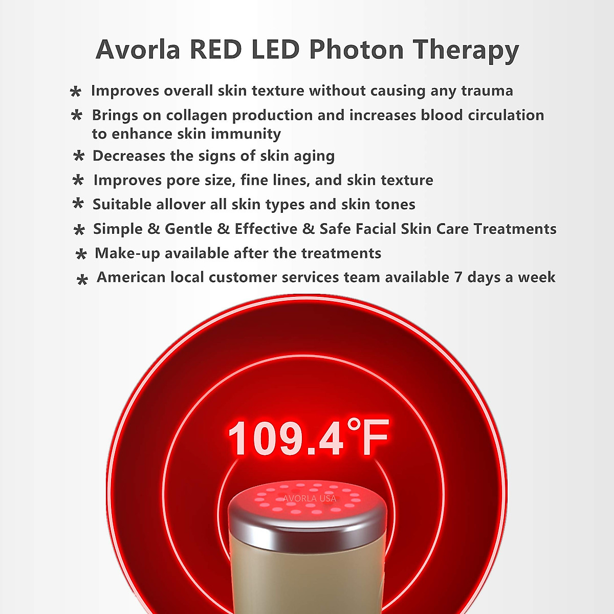 AVORLA® I Red Light Infrared Therapy Facial Wand I at-Home Skin Care Device, Anti Wrinkle Facial Massager (Gold)