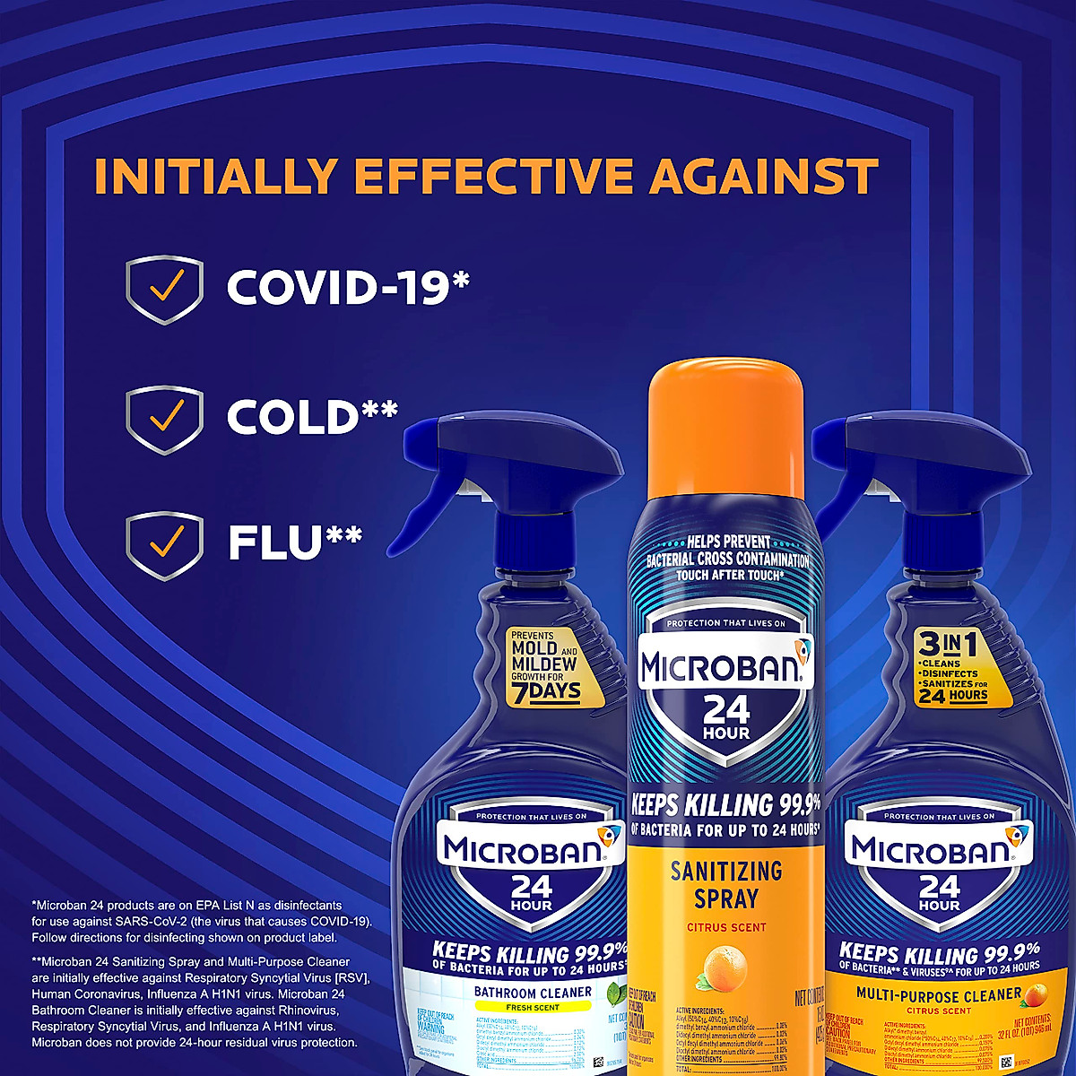 Microban Disinfectant Spray, 24 Hour Sanitizing and Antibacterial Spray, All Purpose Cleaner, Fresh Scent, 22 Fl Oz (Pack of 4)