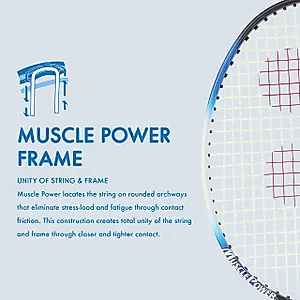 YONEX Muscle Power 22LT Carbon Graphite Strung Badminton Racket with Full Racket Cover (Black/Blue) | for Intermediate Players | 83 Grams | Maximum String Tension - 30lbs