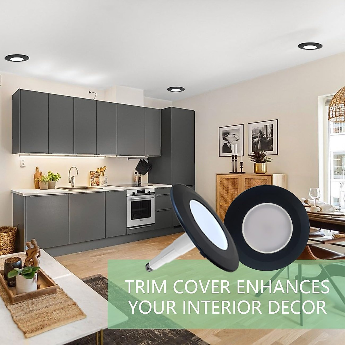 Soliseed Black Trim Ring for 5/6 Inch Recessed lighting,Can Lights Trim Cover, Outer Diameter 7.59 inches, Inner Diameter 4.44 inches,Thickness 0.37 inches, Durable Plastic Design, 4 Pack