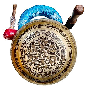 Singing Bowl Nepal -12 Inches Master Healing"Buddha Shakti Carved Tibetan Singing Bowl,Meditation Bowl, Tibetan Bowls, Free Singing Bowl Silk Cushion, Striker and Drum Stick