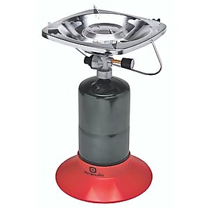 Outbound Single Burner 3 Piece Portable Adjustable 10,000 BTU Propane Camping Stove Kit with Even Heat Distribution, Sturdy Base & Storage Case, Red