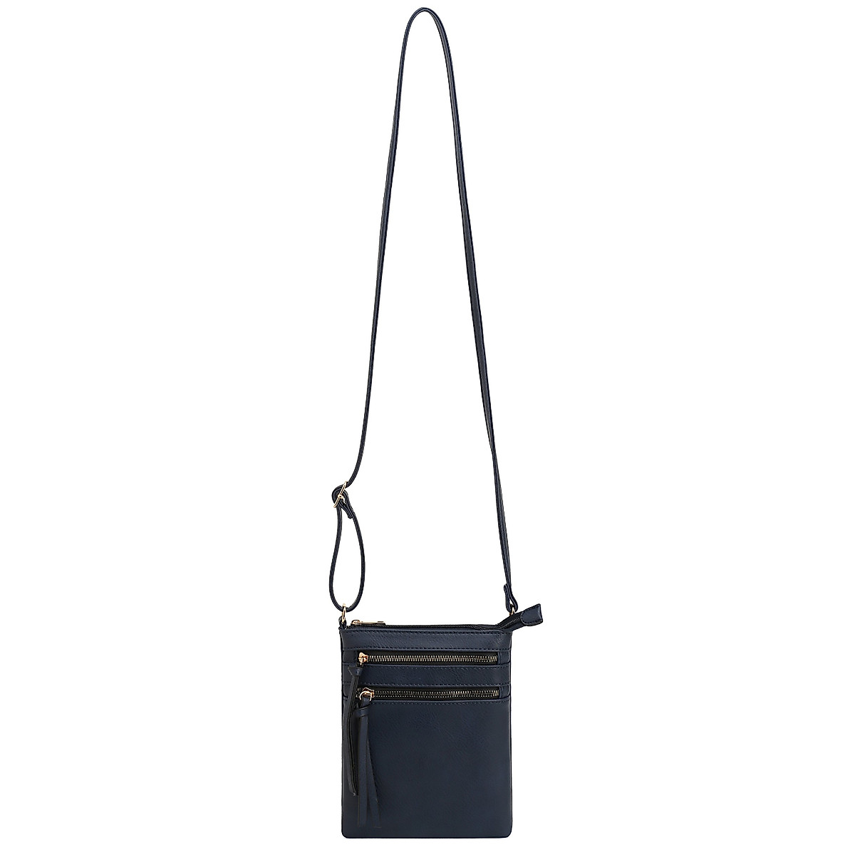DELUXITY | Crossbody Purse Bag | Functional Multi Pocket Double Zipper Purse | Adjustable Strap | Medium Size Purse | Navy