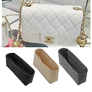 Lckaey Bag Organizer Insert for Classic Flap Medium bag Shaper Purse Insert - Premium Handbag Felt Organizer 2009black-M