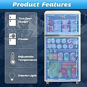 WANAI 3.2 Cu.Ft Mini Fridge Compact Refrigerator with Freezer,7 Level Adjustable Thermostat Removable Shelves Small Refrigerator for Office Dorm Apartment Cream