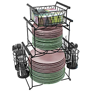 Sorbus® Buffet Caddy — 7-Piece Stackable Set Includes Plate, Napkin, and Silverware Holder, 3-Tier Detachable Tabletop Organizer — Ideal for Kitchen, Dining, Entertaining, Parties,Thanksgiving (Black)