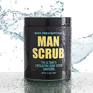 Body Prescriptions Men’s Exfoliating Body Scrub – Ultimate Skin Cleansing Wash in Jar with Twist-Top Lid, For All Skin Types, 21 Ounce (Pack of 1), Charcoal