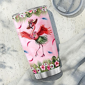 Tumblers Handle Steel Flower Hot Coffee Stainless Floral Insulated, Flamingo Gifts, Tumbler 20 Oz With Lid And Straw, Flamingo Just A Girl