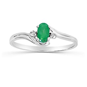 Direct-Jewelry 10k White Gold Oval Emerald And Diamond Ring (Size 4.5)