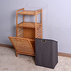 Floor Stand Bamboo Laundry Hamper Cabinet Organizer， Bathroom Storage Shelf Cabinet with Tilt Out Laundry Basket Dirty Clothes Bag for Laundry Room Bathroom Bedroom Closet