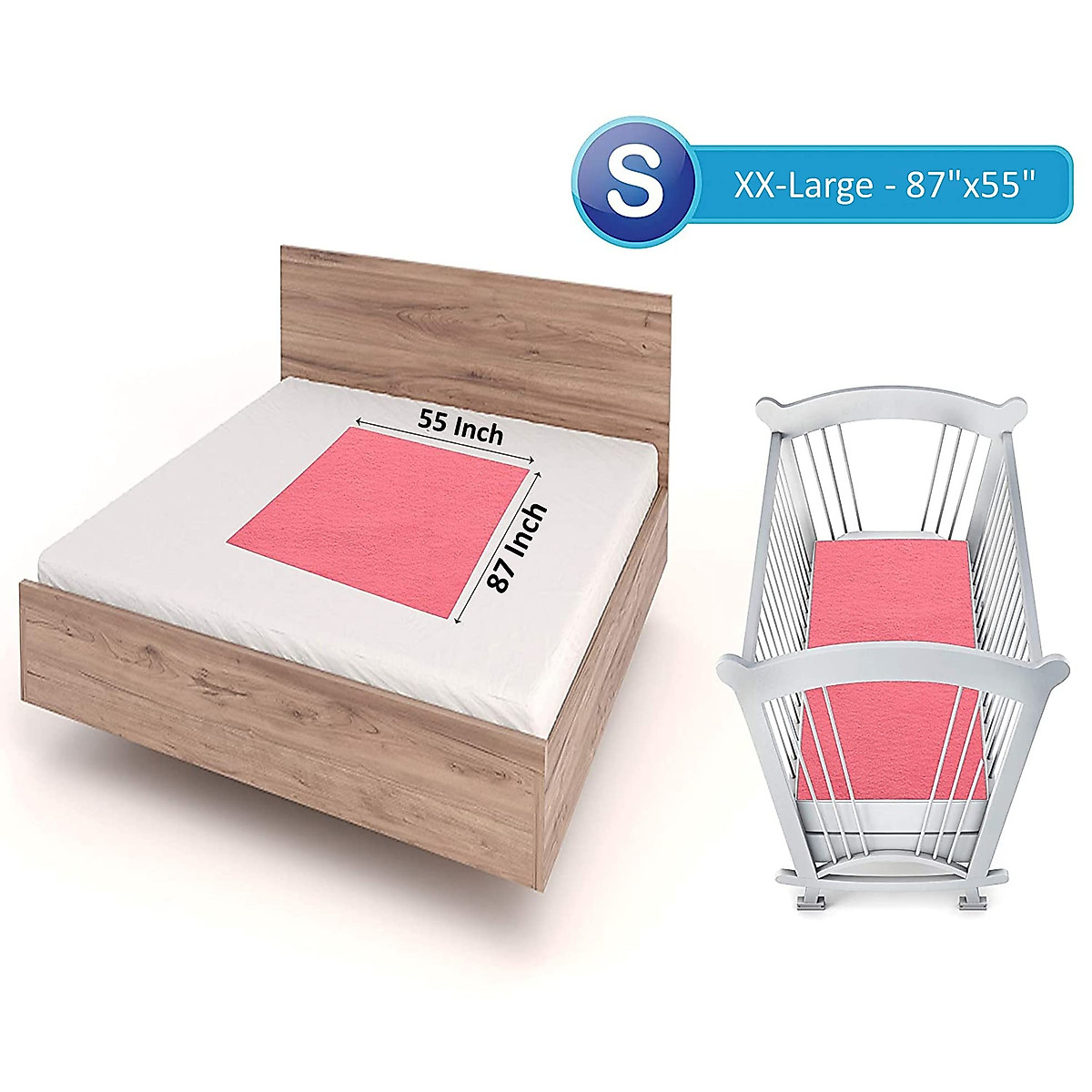 Baby Dry Sheet Waterproof Bed Protector Bed Pad, Washable Waterproof Mattress Protector Urine Bedwetting, Reusable Mat for Toddler Underpad Sheet for Incontinence - Red, XX-Large - 87"x55"