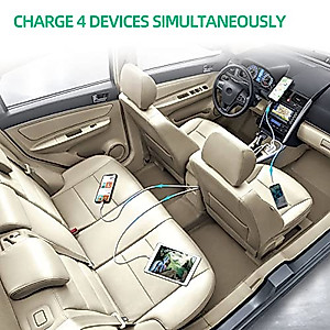 USB C Car Charger Adapter 84W, 4 USB Ports Fast Car Charger, PD3.0 QC3.0 Car Phone Charger Fast Charging Compatible with iPhone 13 12 11 Pro Max iPad, Samsung Galaxy S22/Note 20, Tablet, Pixel, LG.