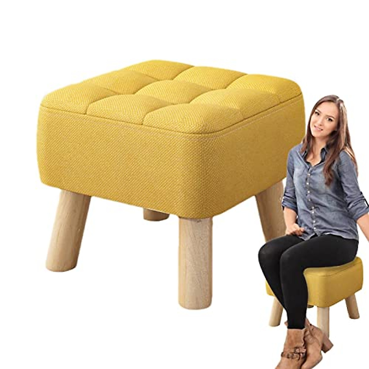 BAABJI Low Stool - Solid Living Room Stool | Wood Milking Stool Widely Use for Building Blocks Reading Books and Drawing Painting Makeup Footstool,Yellow
