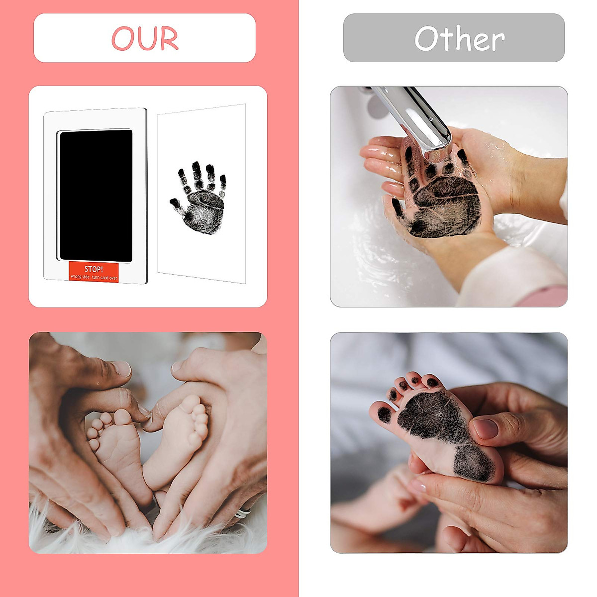 13 Piece Large and Medium Baby Inkless Handprint Footprint Kit Include 3 Clean Touch Ink Pad 6 Imprint Card and 4 Star Shaped Paper Clip Paw Stamp Print Keepsake Kit for Infant Newborn Birth Registry