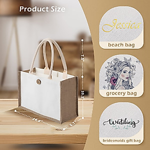 12 Pieces Jute Tote Bags Burlap Tote Beach Bags with Handles Reusable Waterproof Tote Shopping Bag Blank DIY Canvas Gift Bag Jute Travel Tote Bag for Beach Bridesmaid Wedding 14.57 x 10.24 x 6.69 Inch