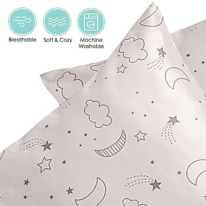 Winmany 2 Pack Toddler Pillow Cases Baby Silk Satin Pillowcases 49 x 36cm Cot Bed Envelope Pillow Cover kids Soft Travel Pillow Pair Cases for Boys Girls Machine Washable (Beige Cloud Moon)