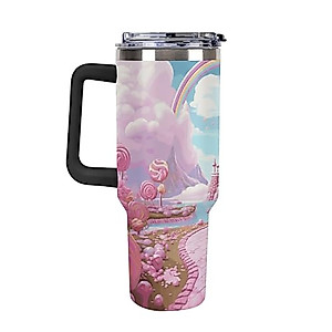 STVNKML 40 Oz Tumbler with Handle Candy Land Stainless Steel Coffee Mug Reusable Travel Mug Leak-proof Insulated Car Cup Large Capacity Tumbler for Travel, Outdoor, Home Use (Black)