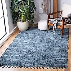 SAFAVIEH Vintage Leather Collection 8' x 10' Blue/Grey VTL501M Handmade Boho Fringe Leather Area Rug