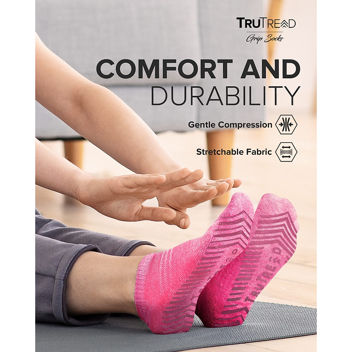 TruTread Pilates Socks with Grips for Women and Men - 6 Pairs Yoga Socks for Women | Yoga Socks for Men | Pure Barre Socks