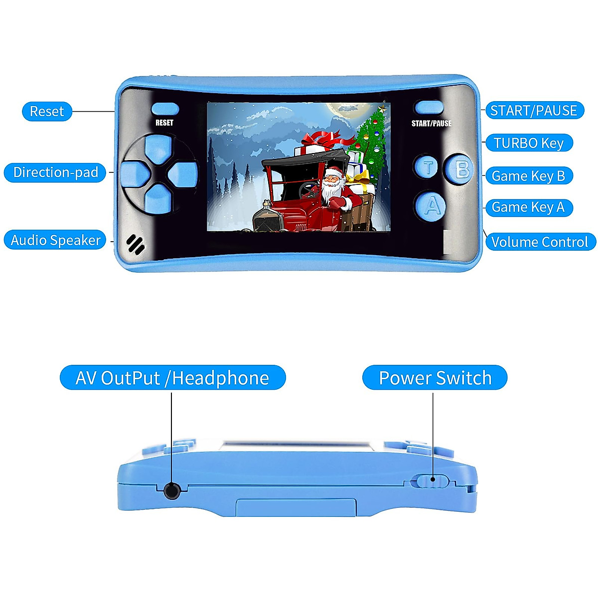 JJFUN Mini Handheld Game Console for Kids Portable Retro Video Game Player Built-in 182 Classic Games 2.5 inches LCD Screen Arcade Gaming System Xmas Present for Boys Girls Ages 4-12 (Blue+Black)