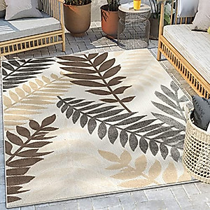 Well Woven Mariah Ivory Oriental Medallion Indoor/Outdoor High-Low Pile Area Rug 5'3" x 7'3"