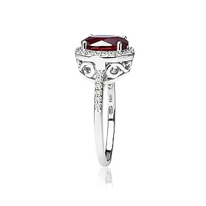 Ice Gems Sterling Silver Simulated Ruby and Cubic Zirconia Round Halo Ring, Size 8