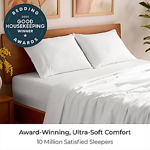 Mellanni Queen Sheet Set - Hotel Luxury 1800 Bedding Sheets & Pillowcases - Extra Soft Cooling Bed Sheets - Deep Pocket up to 16 inch Mattress - Wrinkle, Fade, Stain Resistant - 4 Piece (Queen, White)