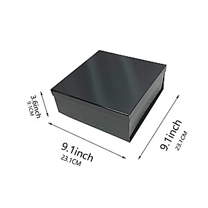 Manoczy Empty Gift Box 9.1×9.1×3.6 inch Folding Cardboard Birthday Present Container Ribbon (Black)