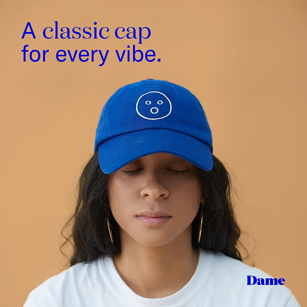 Dame Products O-Face Baseball Cap - Unisex Royal Blue Hat - Adjustable and Comfortable