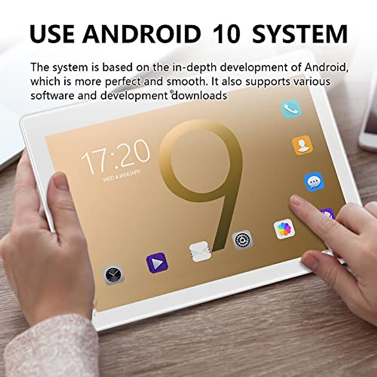 10.1-Inch Tablet Computer Upgraded 2+16g 10-Core Android Ultra-Thin HD Screen Learning Game Video Office Tablet Supports Sim Communication Function 3800mah Batter (Gold)