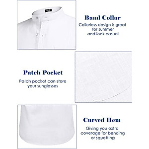 COOFANDY Men's Casual Button Down Long Sleeve Shirt White Linen Shirt Beach Summer Shirts