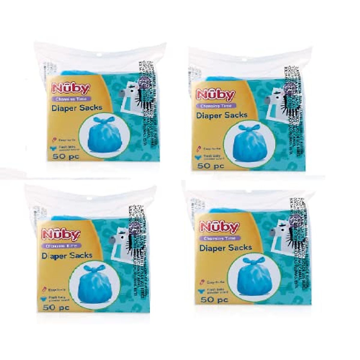 Nuby 200 Piece Disposable Diaper Sacks/Bags with Powder Scent, Blue