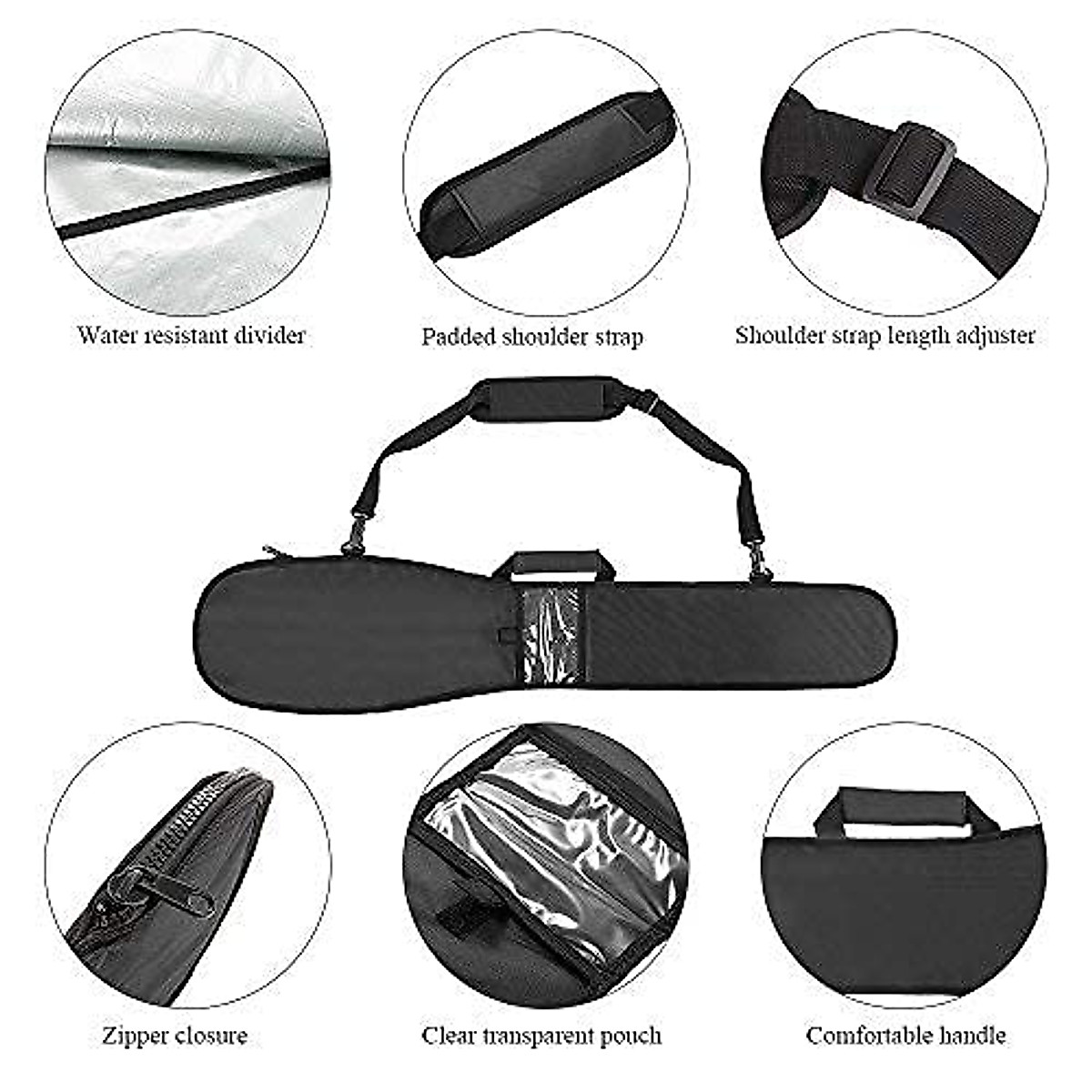LIXADA Kayak Paddle Bag Long Kayak Boat Canoe Paddle Storage Bag Holder Pouch Cover (Black)