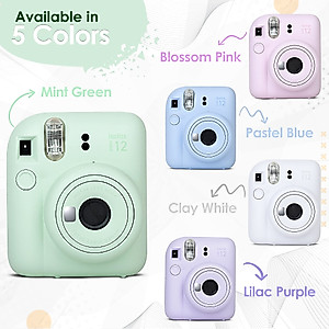 Fujifilm Instax Mini 12 Camera with Fujifilm Instant Mini Film (60 Sheets) Bundle with Deals Number One Accessories Including Carrying Case, Photo Album, Stickers (Clay White)