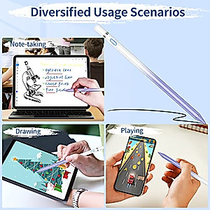 Stylus Pen for iPad, Active Stylus Pen for Touch Screens with Fine Point Tip & Magnetic Cap, Compatible with Apple iPad, iPhone, Android, Tablet and Other Capacitive Touch Screen (White Purple)