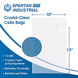 SPARTAN INDUSTRIAL - (1000 Count Crystal Clear Resealable Polypropylene Poly Bags for Packaging - Self Seal & Reinforced (10" X 13" (1000))