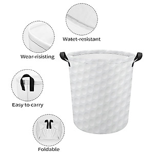 TsyTma Golf Ball Texture Printed Laundry Basket Collapsible Laundry Hamper with Handles Small Round Toy Bin for Dirty Clothes Hamper Bedroom Bathroom