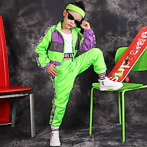 LOLANTA Girls Dance Clothing Set, Hip Hop Modern Jazz Team Performance Costume, Girls Dance Wear Sets (Green, 5-6)