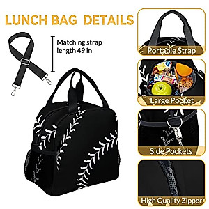 XaocNyx Baseball Backpack with Lunch Box and Pencil Case Set, 3 in 1 Matching Boys Black Backpacks Combo, Cool Bookbag and Pencil Case Bundle