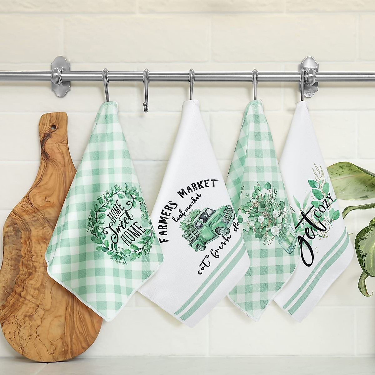 Set of 6 Eucalyptus Kitchen Towels Green Leaves Dishtowels Absorbent Spring Summer Hand Tea Towels 24 x 16 Inch Eucalyptus Lover Gifts Holiday Wedding Gifts for Farmhouse Kitchen Bathroom Decor