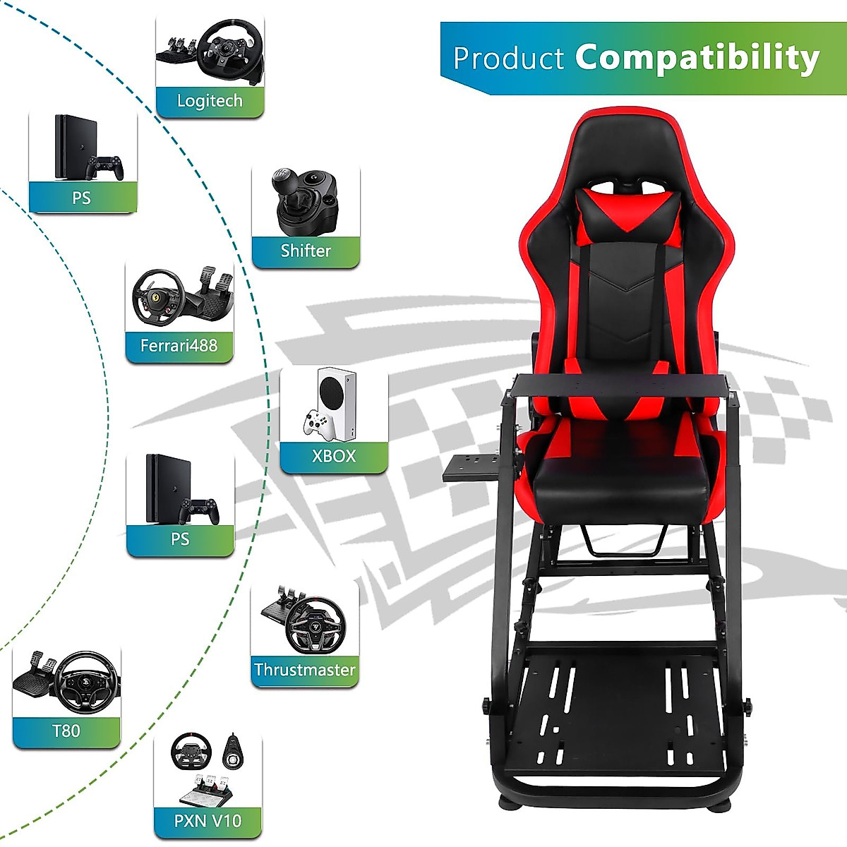 Hottoby Foldable Racing Simulator Cockpit Stand with Red Seat Fit for Logitech/Thrustmaster G25,G27,G29,G920,G923&T300RS,TX,T80,Multi-Angle Adjustment Sim Cockpit racing wheel,No Steering Wheel,HandBr