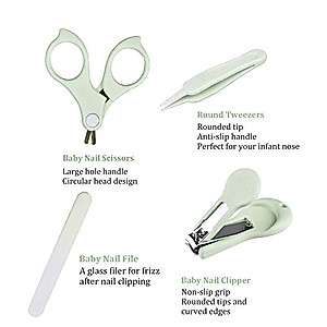 GLOVAL BABY Baby Nail Kit, Baby Manicure Kit and Pedicure kit with Cute Owl Shape Case. Baby Nail Clipper, Scissor, Baby Nail File & Tweezer for Newborn, Infant & Toddler, Mothers Day Gifts(Green)