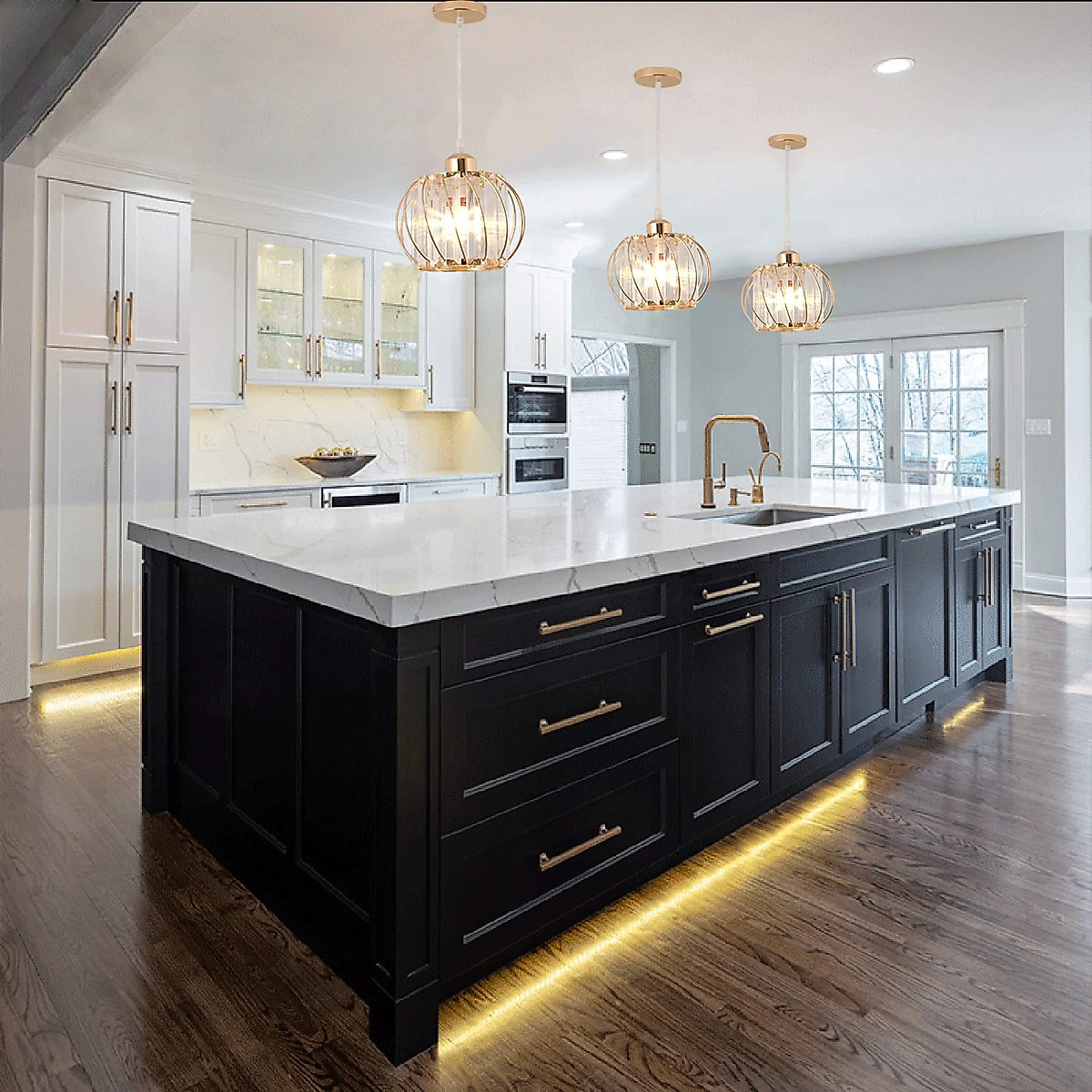 SZHDDLAM•Gold Pendant Light Fixtures,Kitchen Pendant Lighting Over Island,Modern Farmhouse Pendant Lights,Small Crystal Ceiling Light Fixture for Entryway Hallway